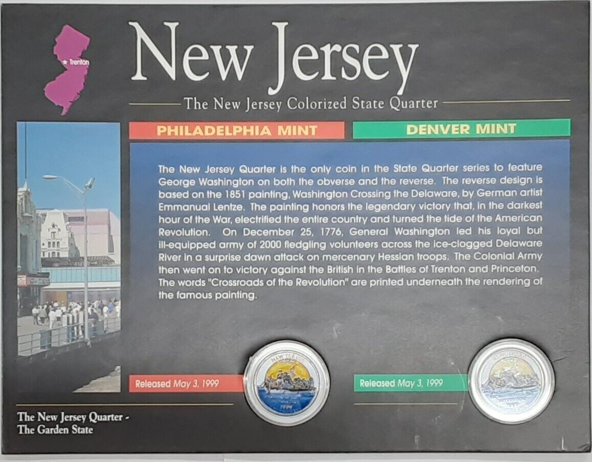 US Coins (2) 1999 New Jersey Colorized State Quarter P&D-BU-w/Colorful ...