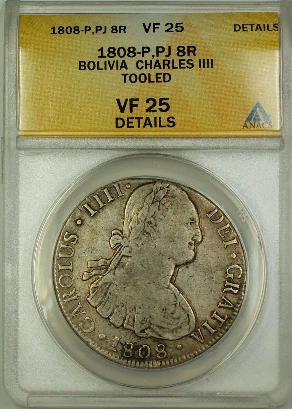 World Coins 1808-P PJ Bolivia Silver 8 Reales Coin Charles IIII ANACS ...