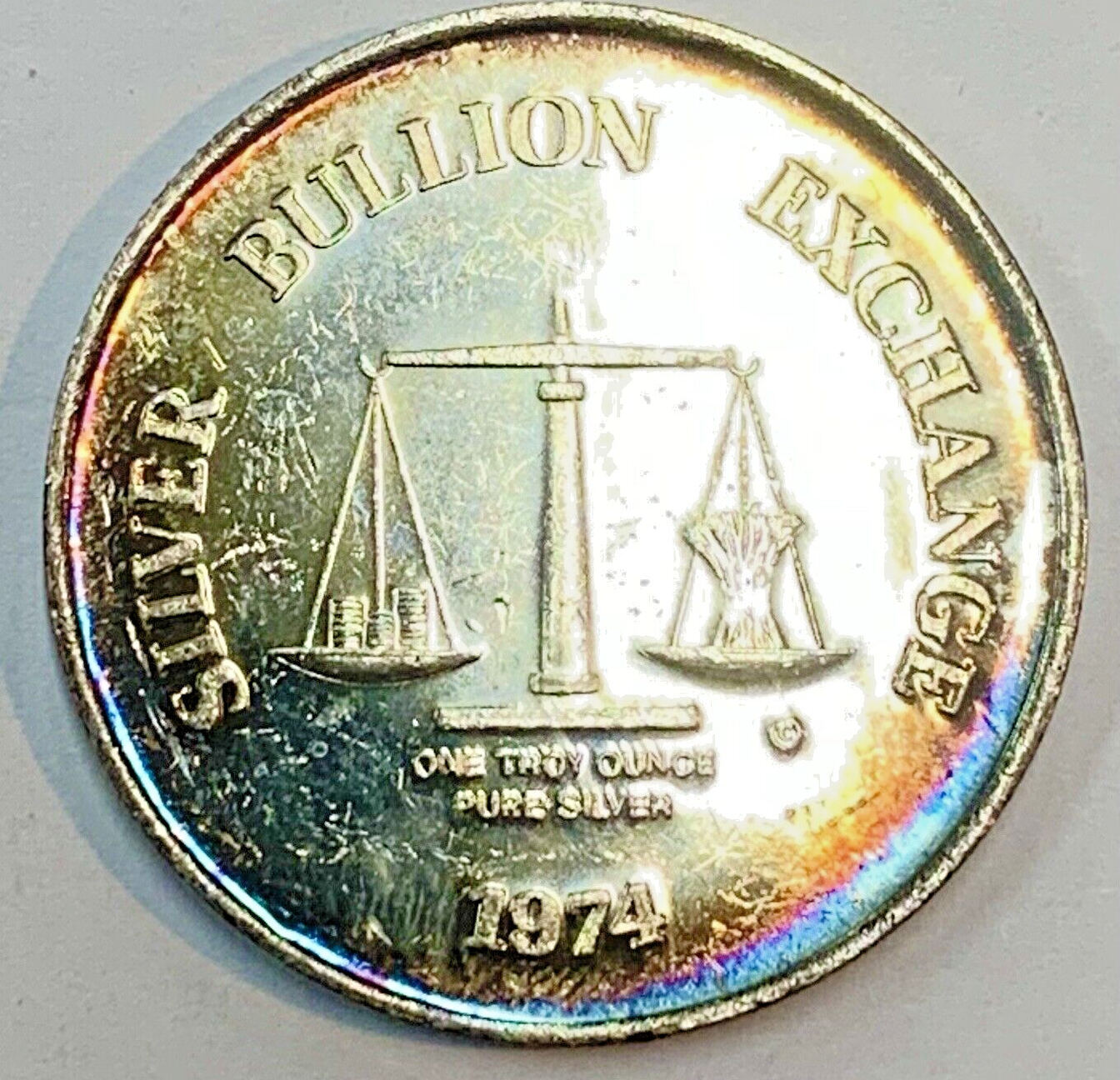 USA 1974 Vintage Silver Bullion Exchange-Rainbow Tone-1 OZ .999 Silver ...