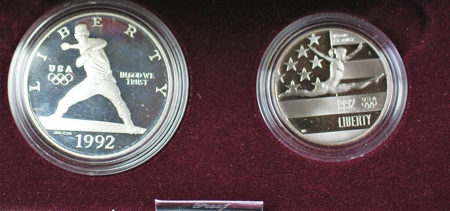 Dollar 1992-S USA Olympics Baseball Silver Coin & Gymnastics Half Dol ...