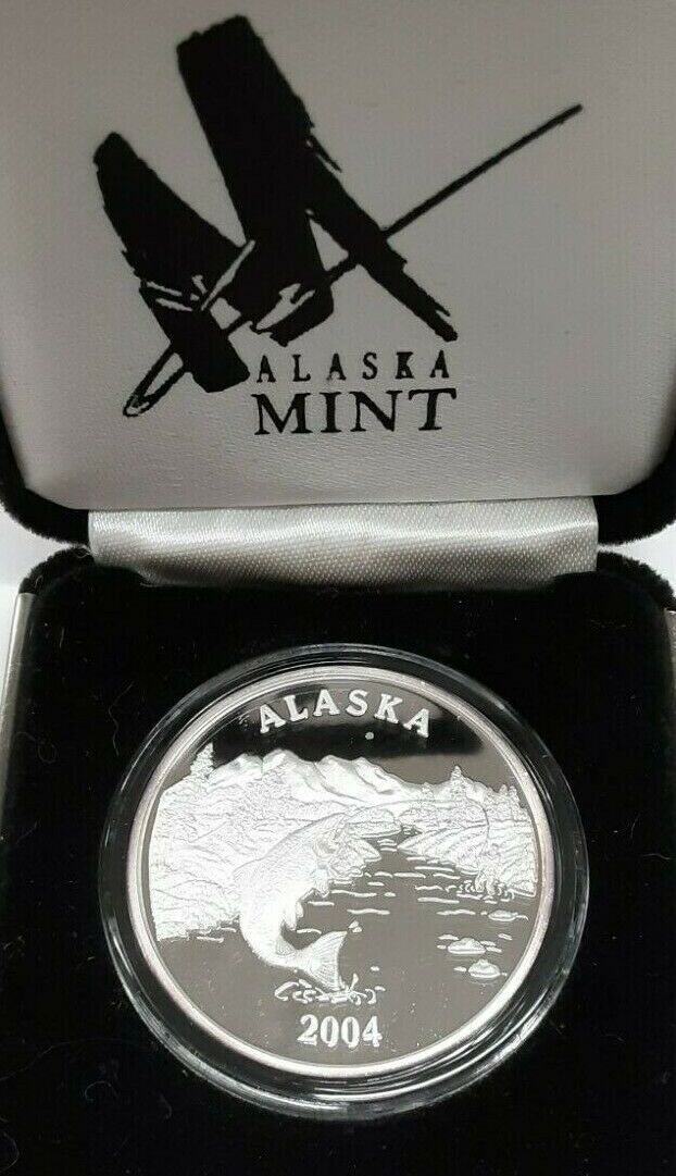 Bullion 2004 Alaska Mint .999 Fine Silver 1 Troy Oz Gem Proof Round ...