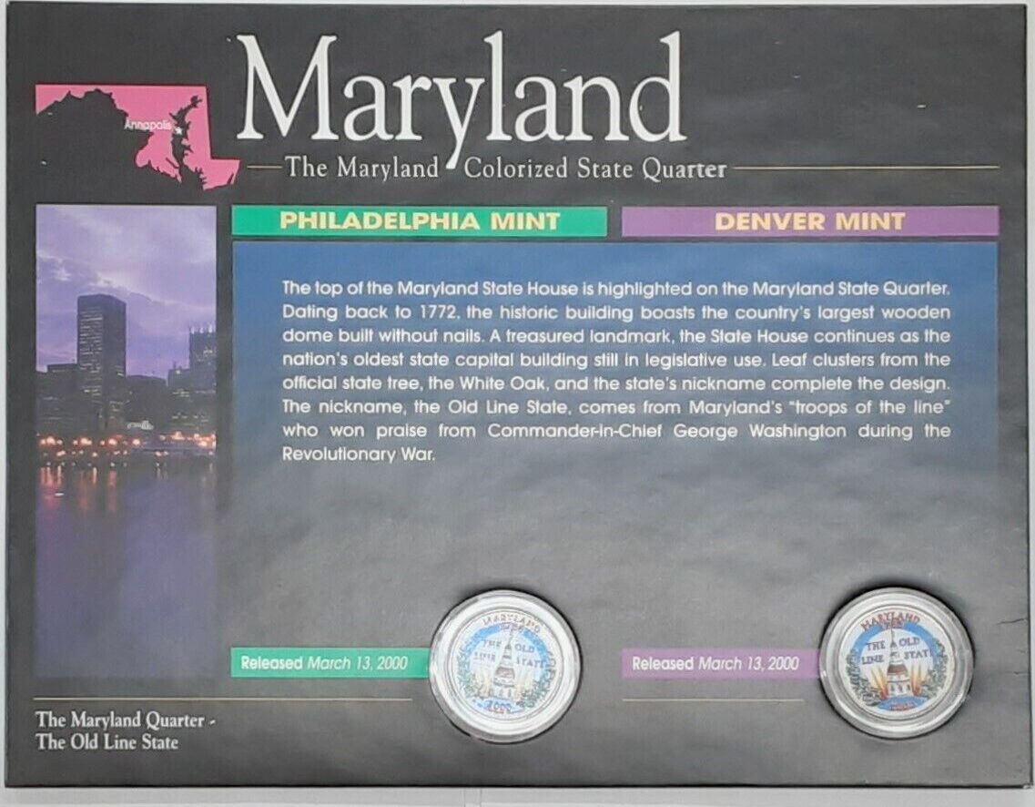 USA (2) 2000 Maryland Colorized State Quarter P&D-BU-w/Colorful Display ...
