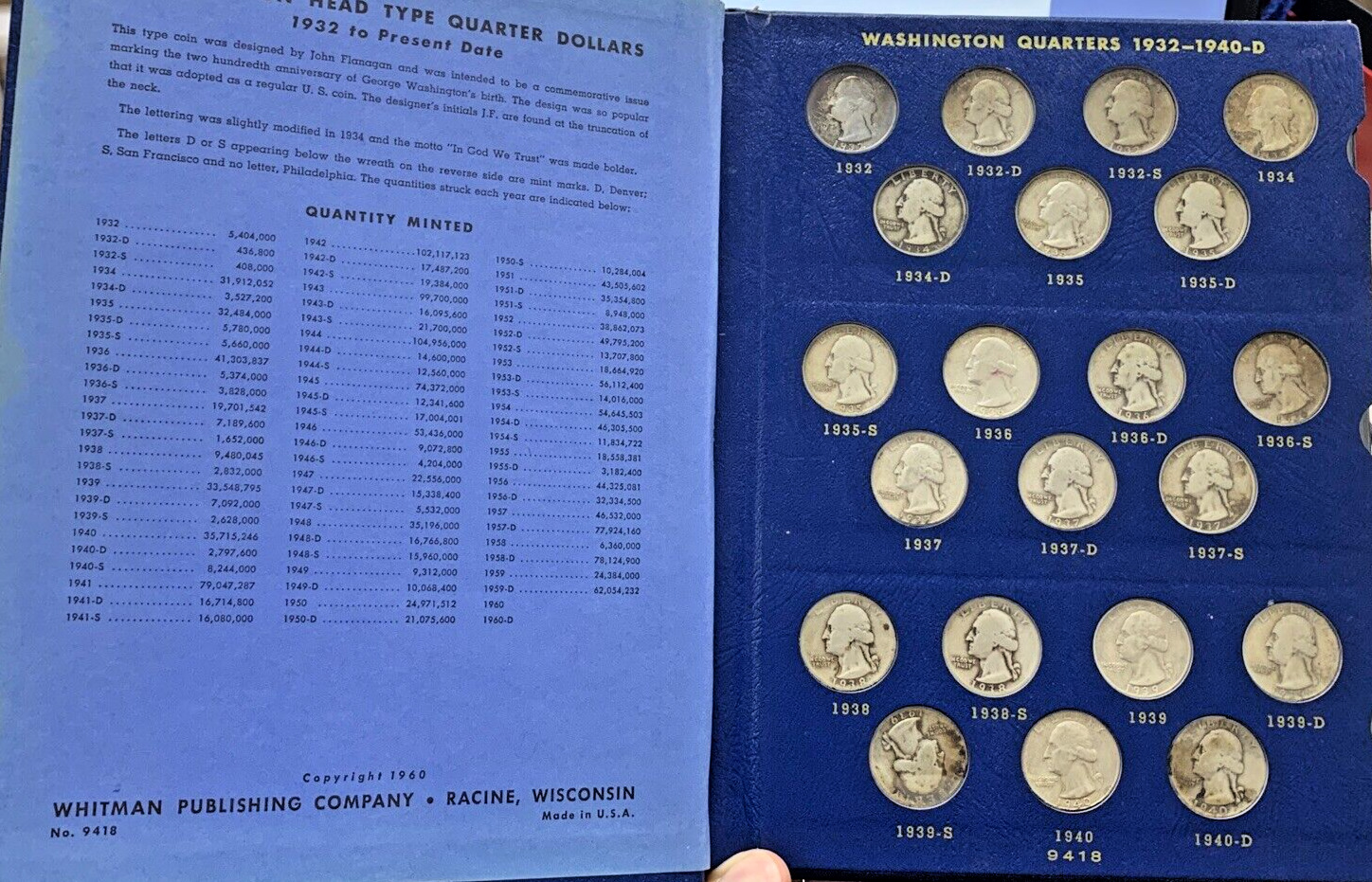 USA Quarter 1932-1964 Washington Silver Complete Set-Whitman Deluxe ...