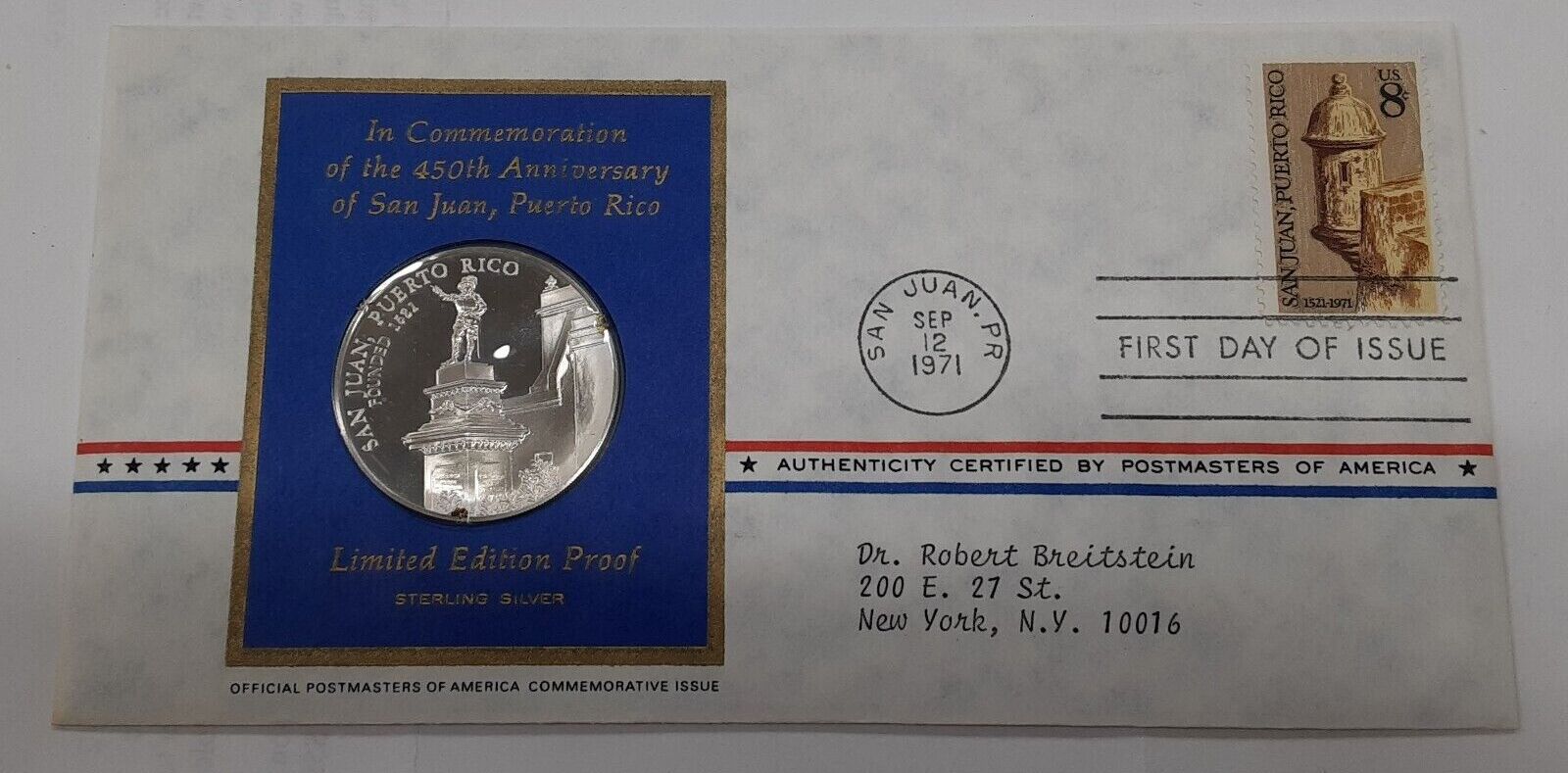 Exonumia Medal 1971 Postmasters Of America Commemorative Silver 450th ...