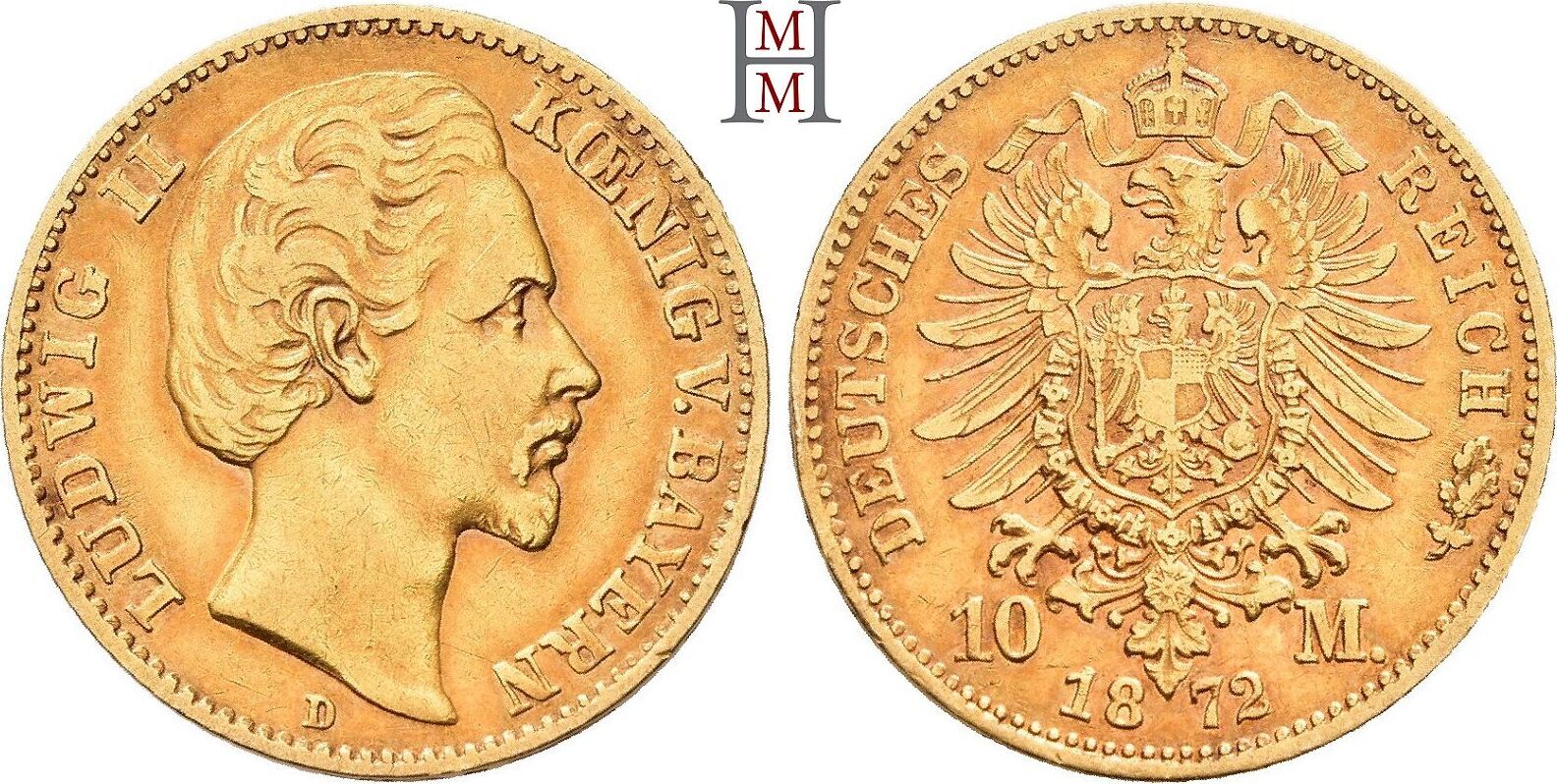REICHSGOLDMÜNZEN 10 Mark 1872 D BAYERN Ludwig II., 1864-1886 ...