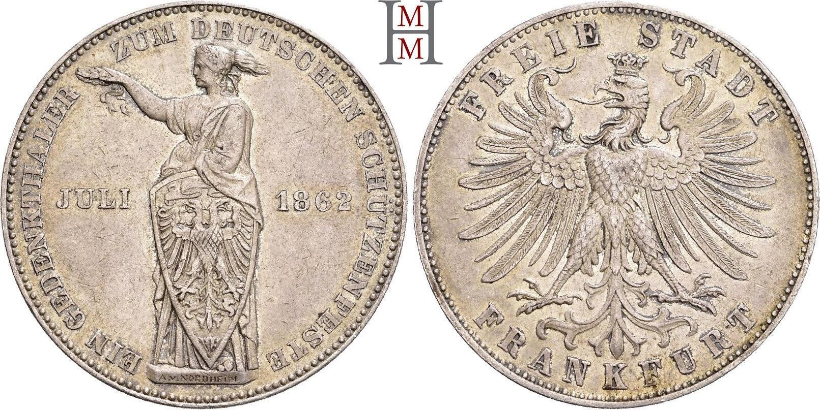 FRANKFURT AM MAIN, Stadt Taler 1862 Feine Tönung, fast vorzüglich | MA ...