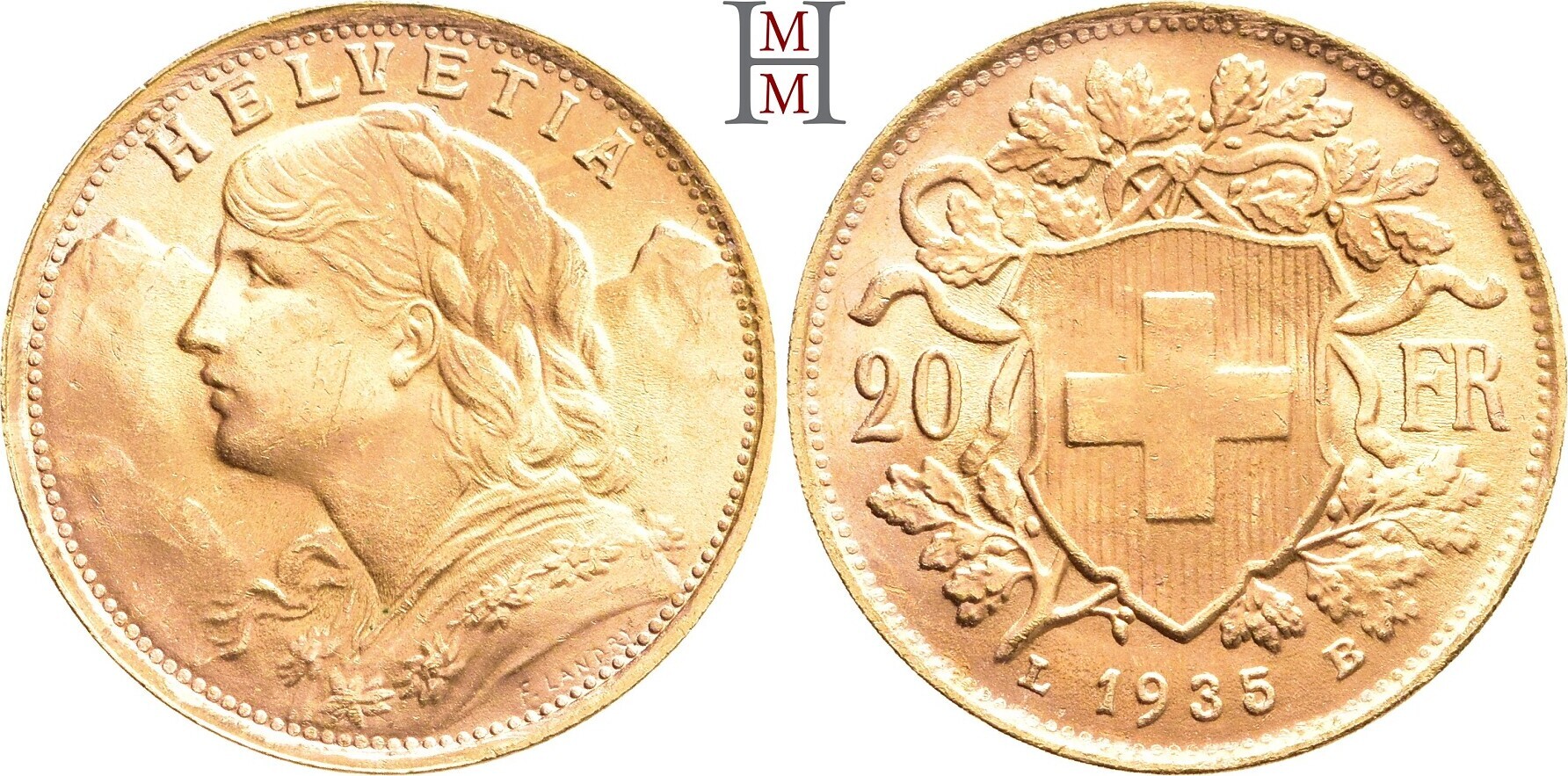 SCHWEIZ 20 Franken Vreneli 1935 B Eidgenossenschaft Prägefrisch | MA-Shops