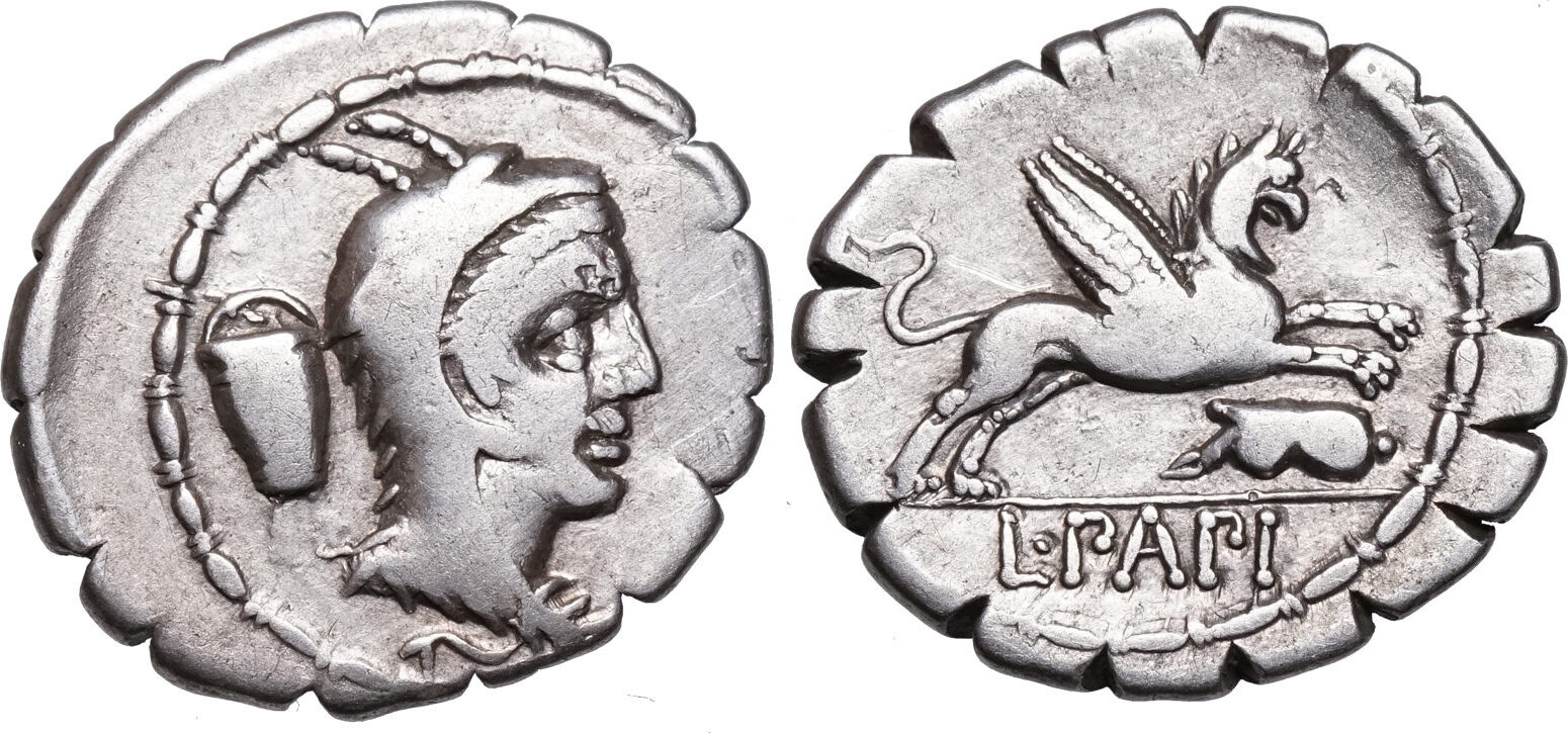 L. Papius (79 BCE) AR Denar Rom, Juno Sospita, GREIF, Bz ...