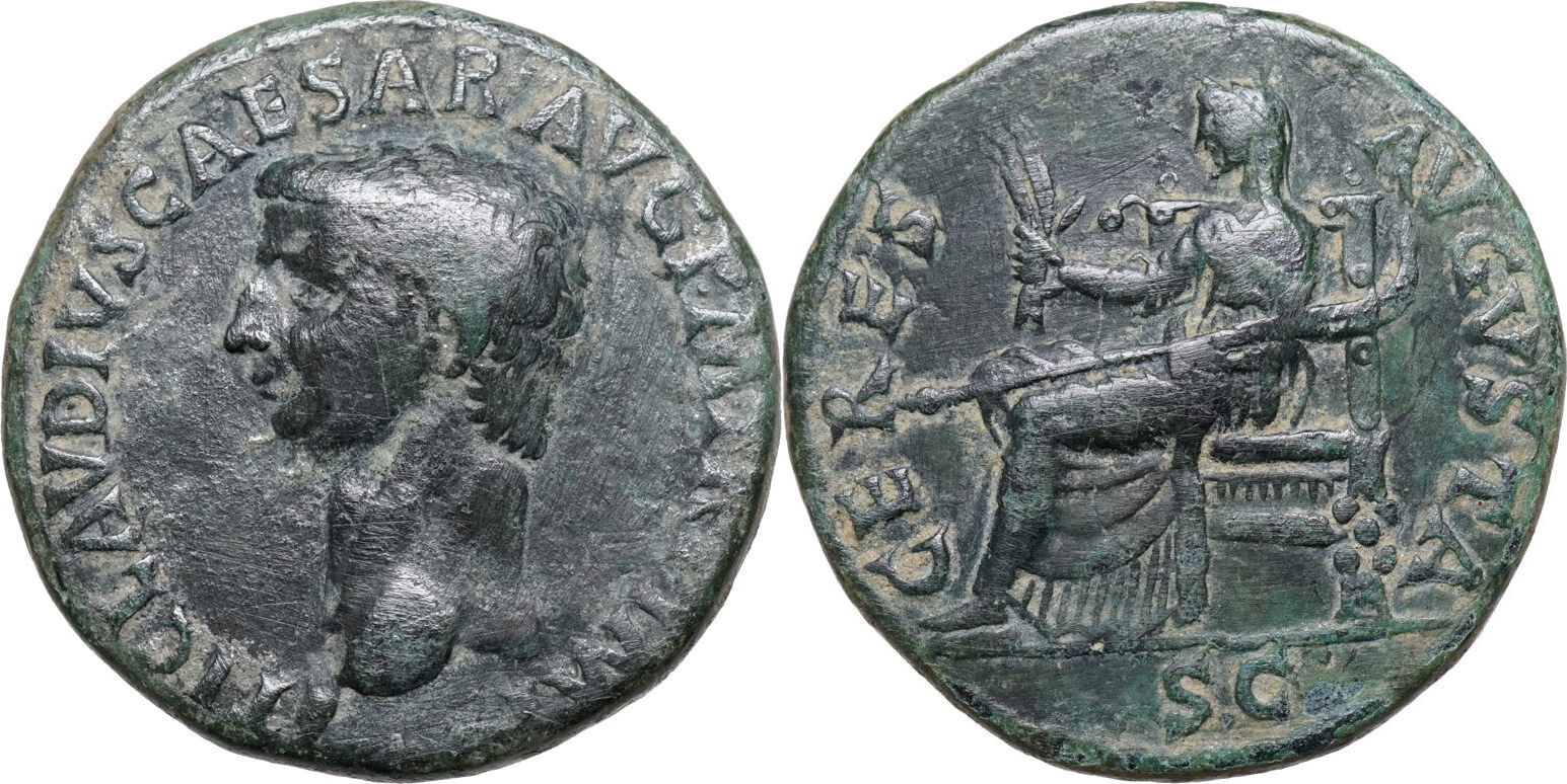 Claudius (41-54) Æ Dupondius Rom, CERES thront l., hält zwei Kornähren ...