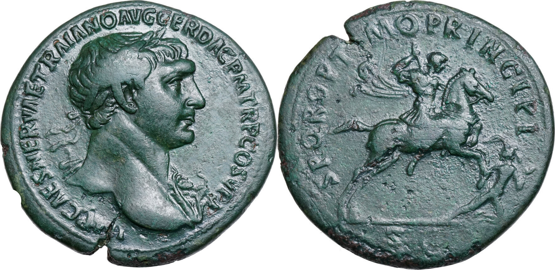 Trajan (98-117) Æ Sesterz Rom, Kaiser auf Pferd, Top-Patina! ss+ | MA-Shops