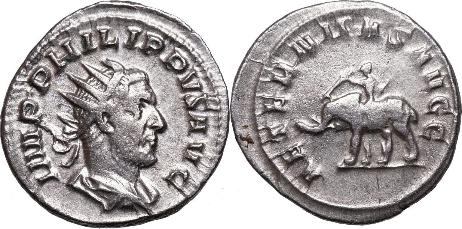 Philippus I. Arabs (244-249) AR Antoninian Rom, ELEFANT mit Reiter ss ...