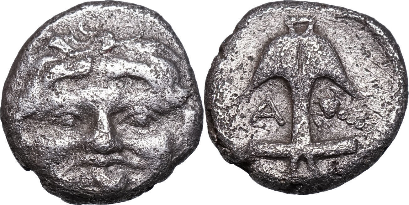 Thrakien, Apollonia Pontika AR Tetrobol (425-375 BCE) Gorgoneion, Anker ...