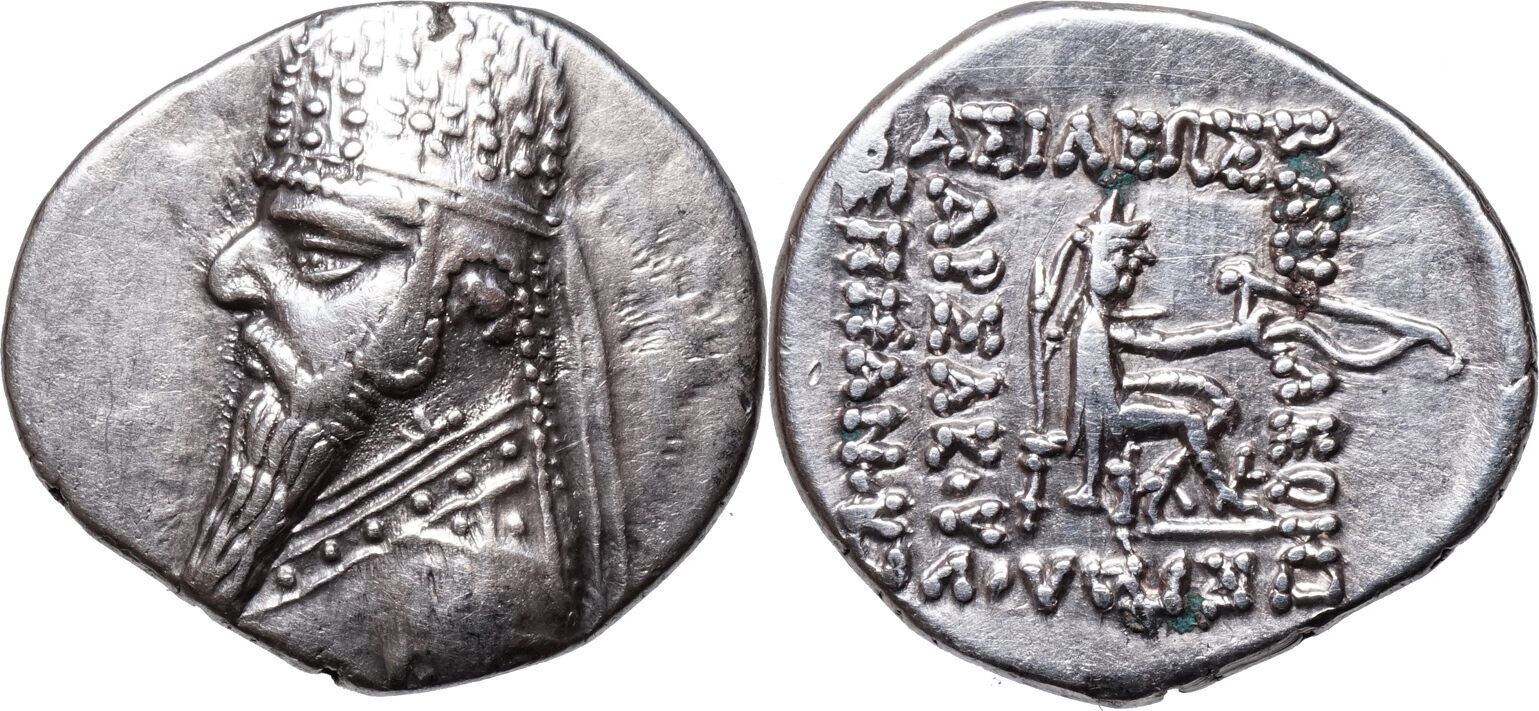 Parther, Mithradates II. (121-91 BCE) AR Drachme Rhagae, Arsakes I. mit ...