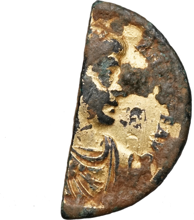 Valentinian II. (375-392) Fourrée Solidus Trier, vergoldet, halbiert ss ...