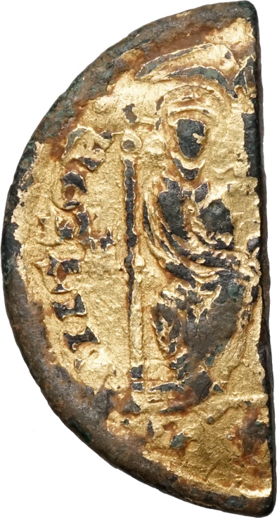 Valentinian II. (375-392) Fourrée Solidus Trier, vergoldet, halbiert ss ...