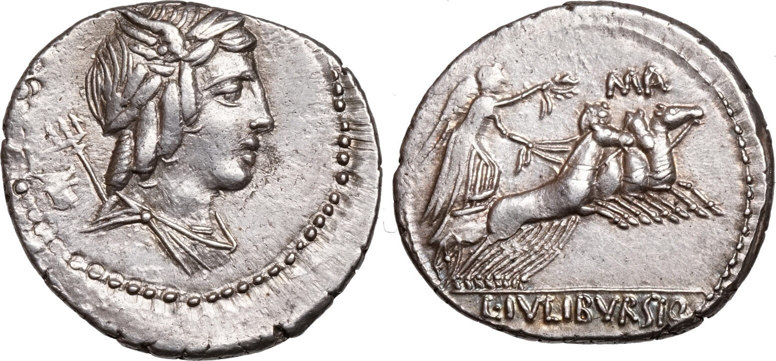 L. Julius Bursio (85 v.u.Z.) AR Denar Rom, APOLLO Vejovis, Victoria in ...