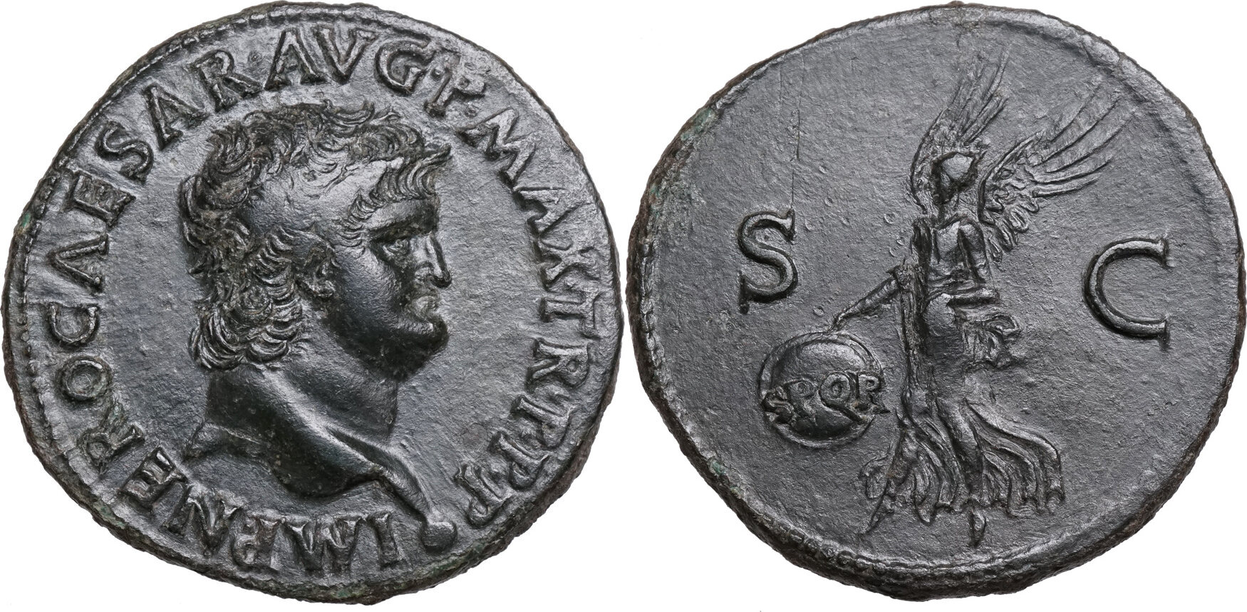 Nero (54-68) AE As Rom, VICTORIA mit Schild, TOP-Stück! ss | MA-Shops