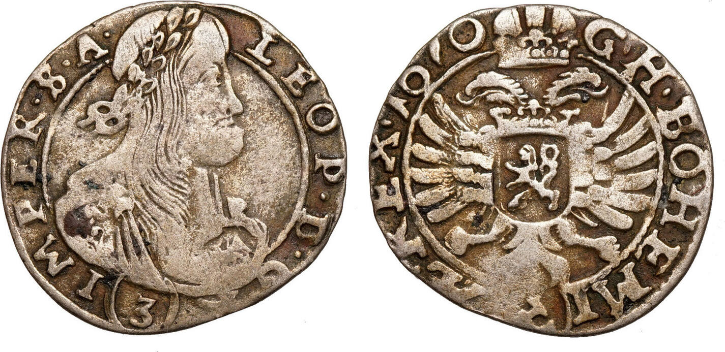 RDR Böhmen, Leopold I. (1657-1705) AR Groschen/3 Kreuzer 1670 ...