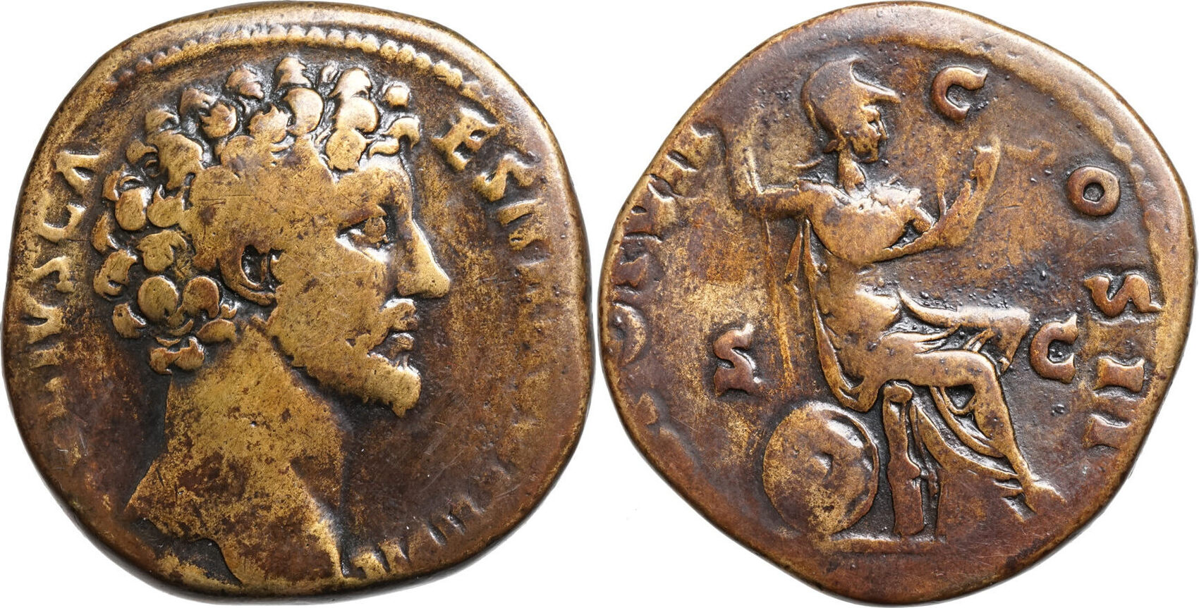 MARC AUREL Caesar (139-161) Sesterz Rom, MINERVA thront ss | MA-Shops
