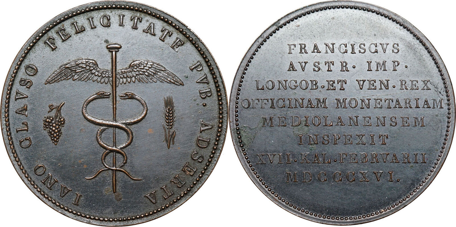 Inspektion der MAILÄNDER Münze. AE Medaille 1816, Franz I. (1792)-180 ...