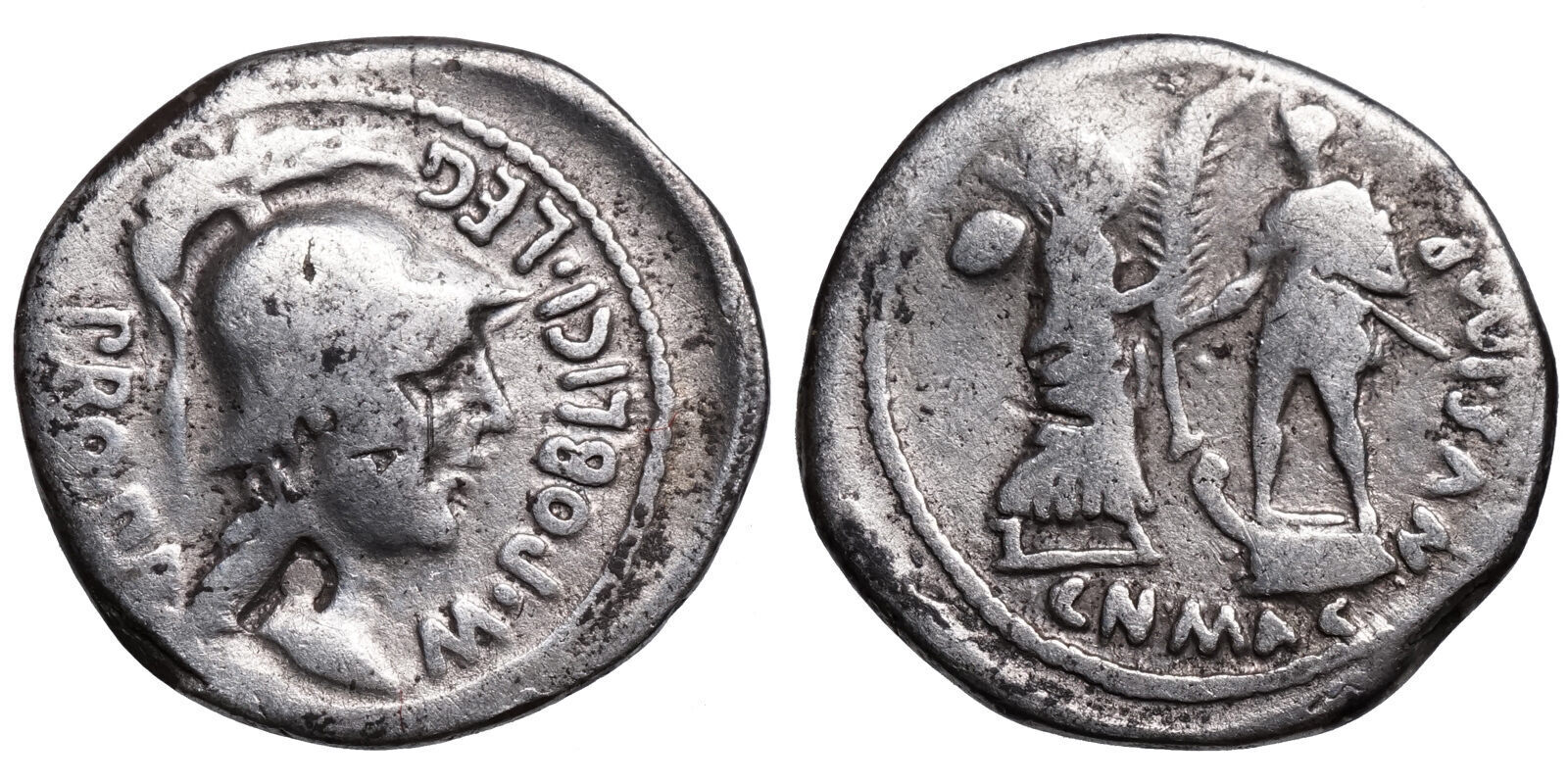 Cn. Pompeius Magnus Junior (46-45 BCE) AR Denar Heeresmünzstätte ...