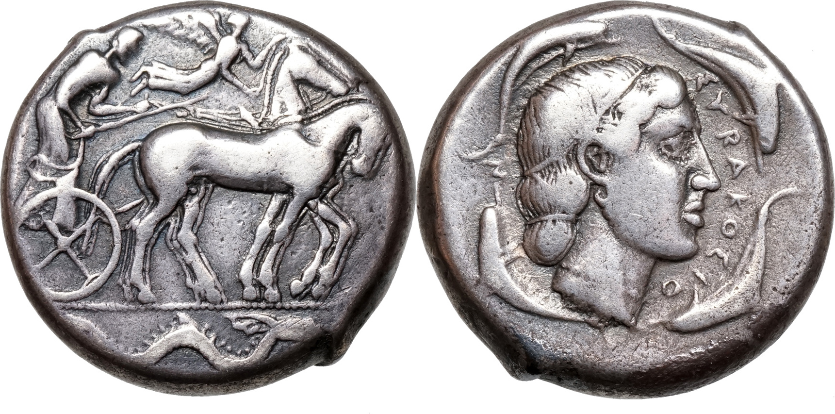 Sizilien, SYRAKUS. Zweite Demokratie Tetradrachme (466-406 BCE) (460 ...