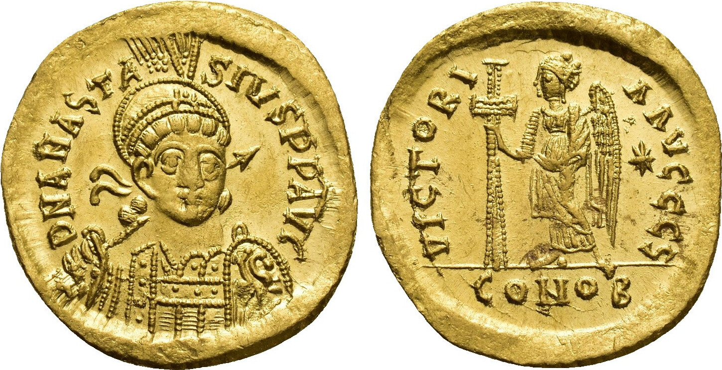 Anastasius I. (491-518) AV Solidus Konstantinopel, Viktoria f. stfr ...