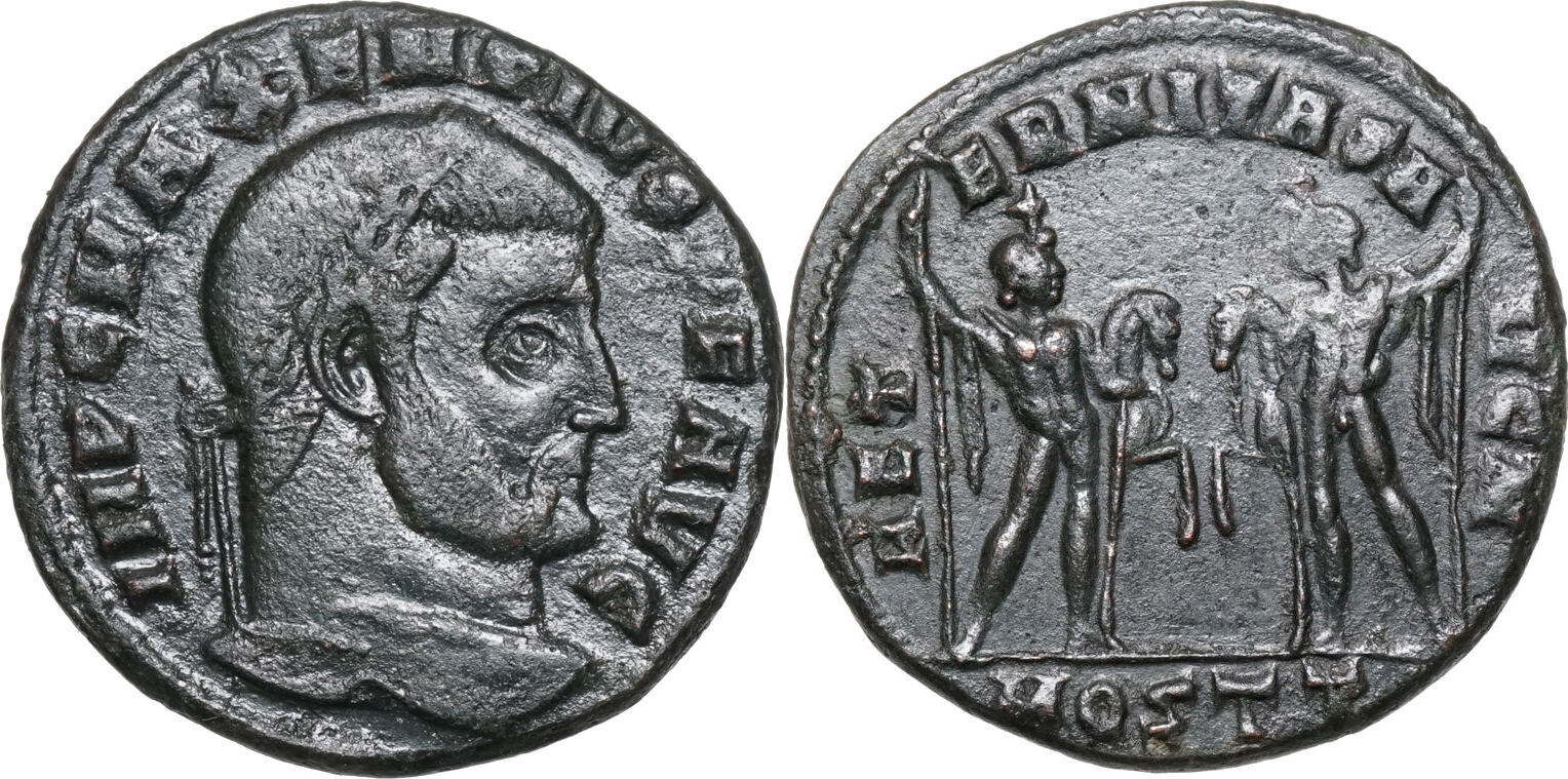 Maxentius (306-312) AE Follis OSTIA, DIOSCURI mit Pferden ss | MA-Shops