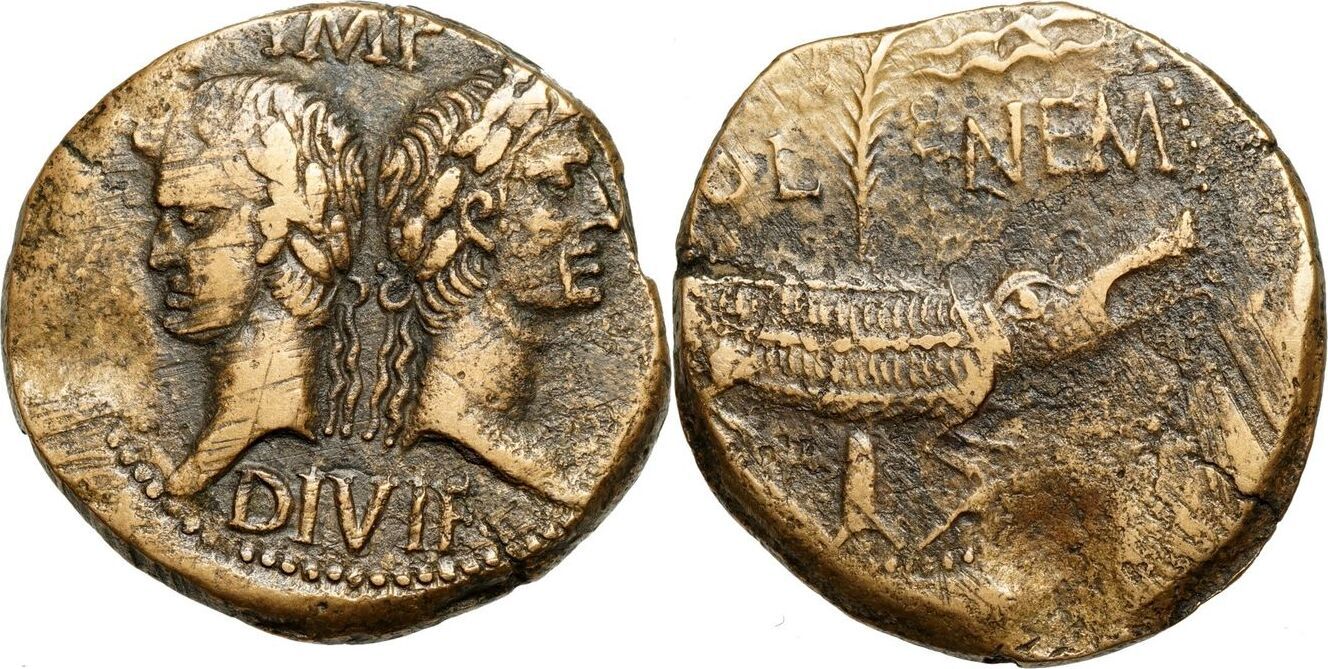 Römische Kaiserzeit, AUGUSTUS + AGRIPPA As (27 BCE - 14 CE) Nemausus ...