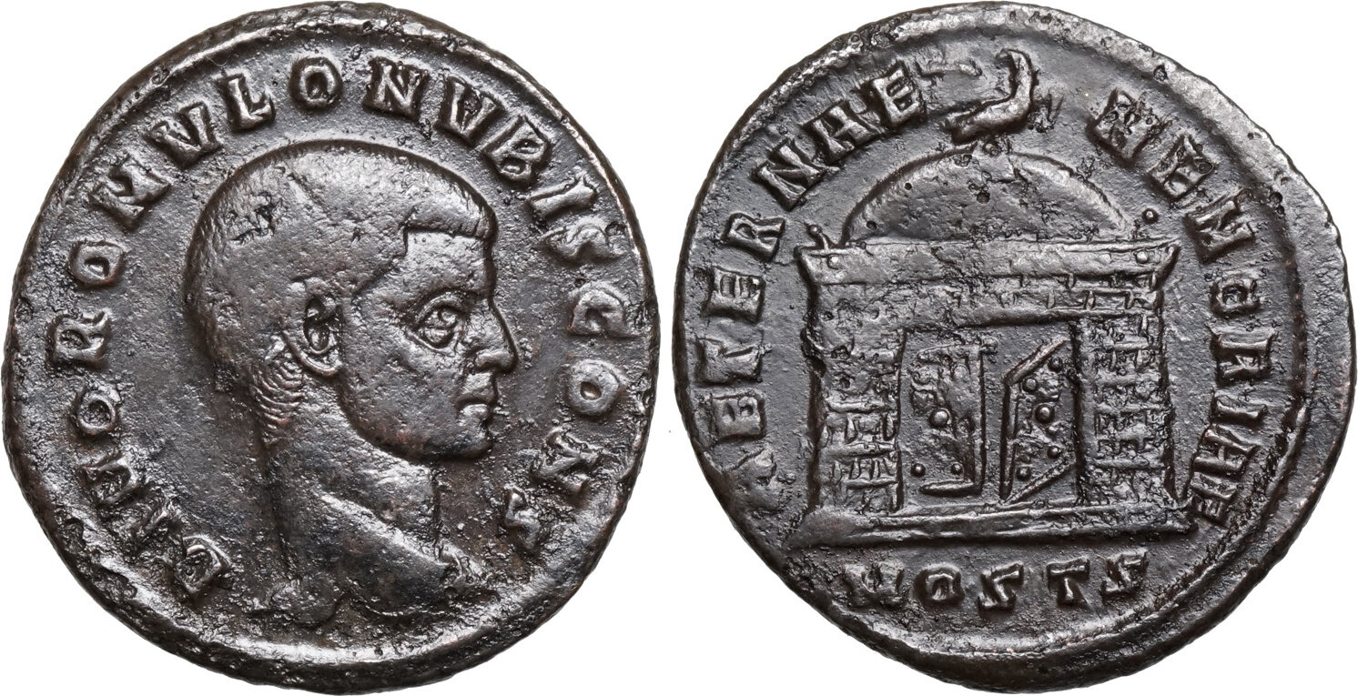 Divus ROMULUS (309 -312) AE Follis Ostia Schrein/Tempel mit geöffneter ...