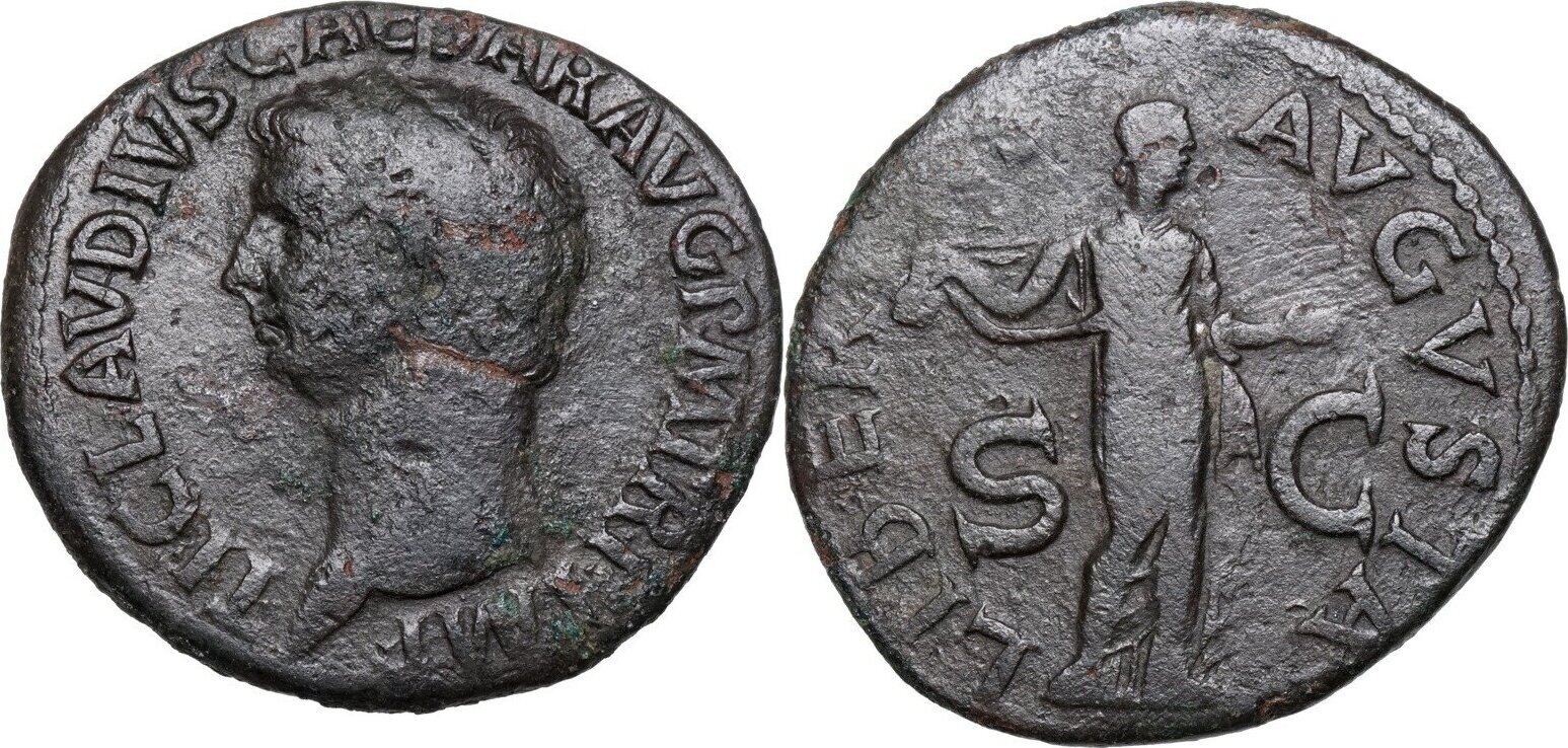 Claudius (41-54) Æ As Rom, LIBERTAS hält Pileus ss | MA-Shops