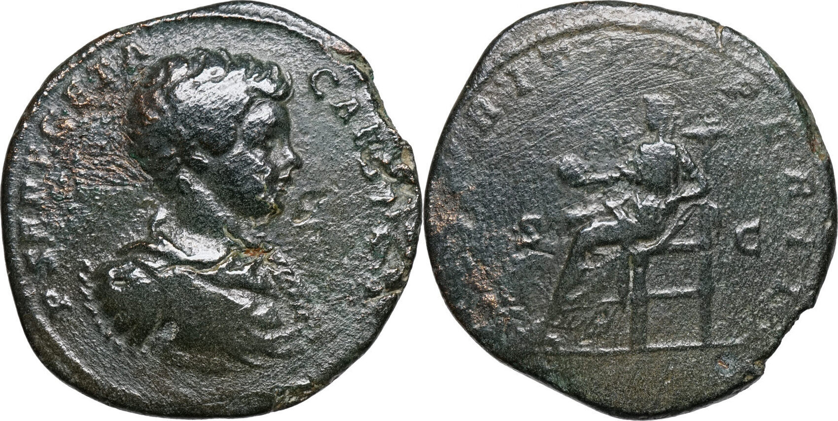 GETA Caesar (197-209) AE Sesterz Securitas thront, SEHR SELTEN! ss ...