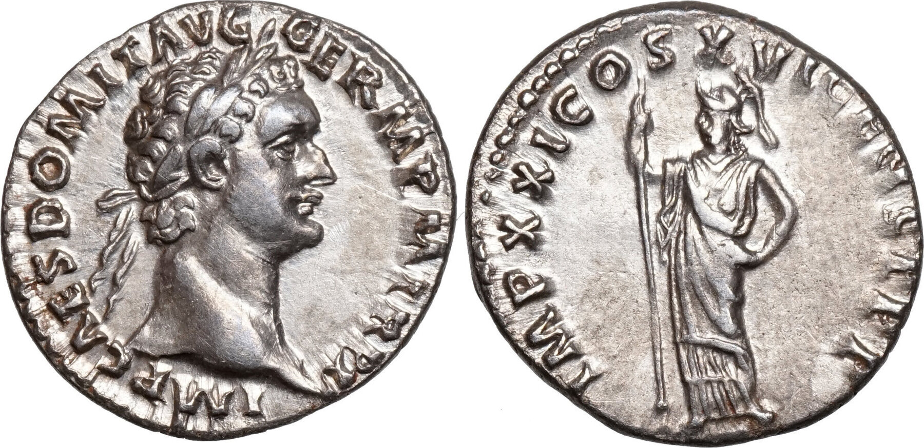 Domitian (81-96) AR Denar Rom, 92 Minerva mit Lanze, TOP-Stück! vz+ ...