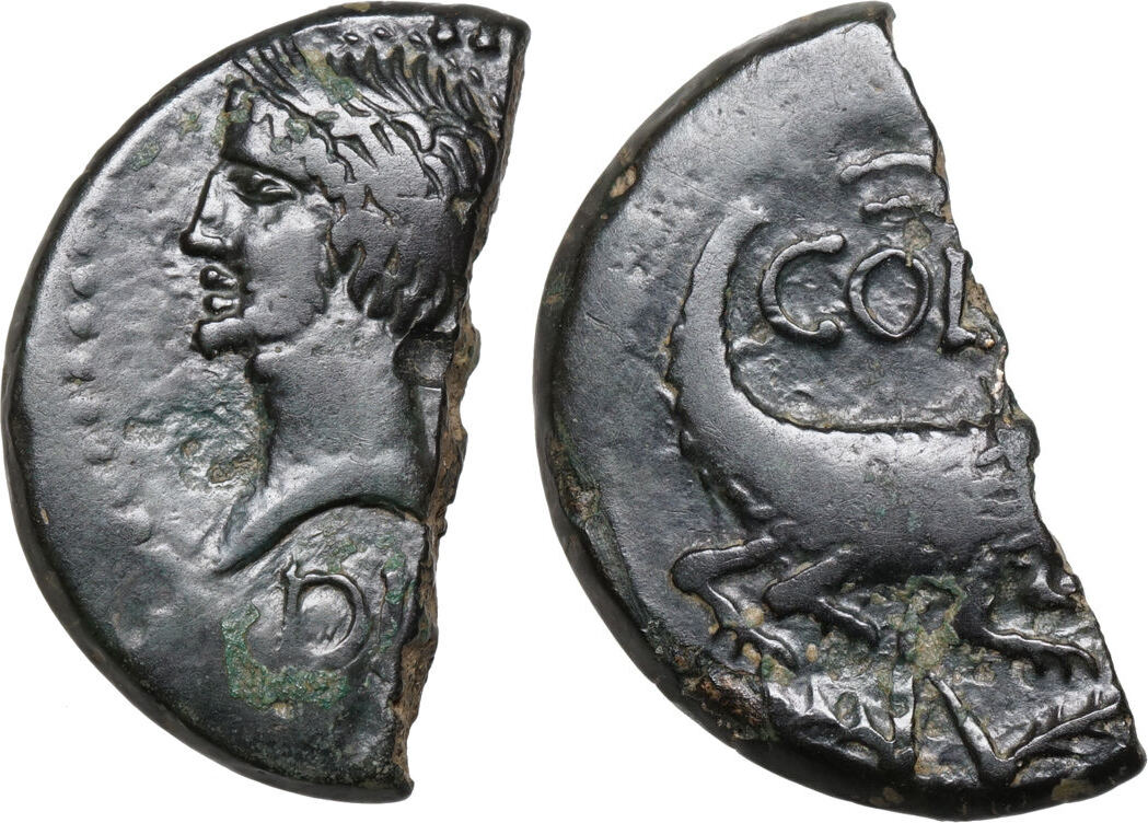 AUGUSTUS, AGRIPPA As (halbiert) (27 BCE-14 CE) Nemausus, KROKODIL ss+ ...