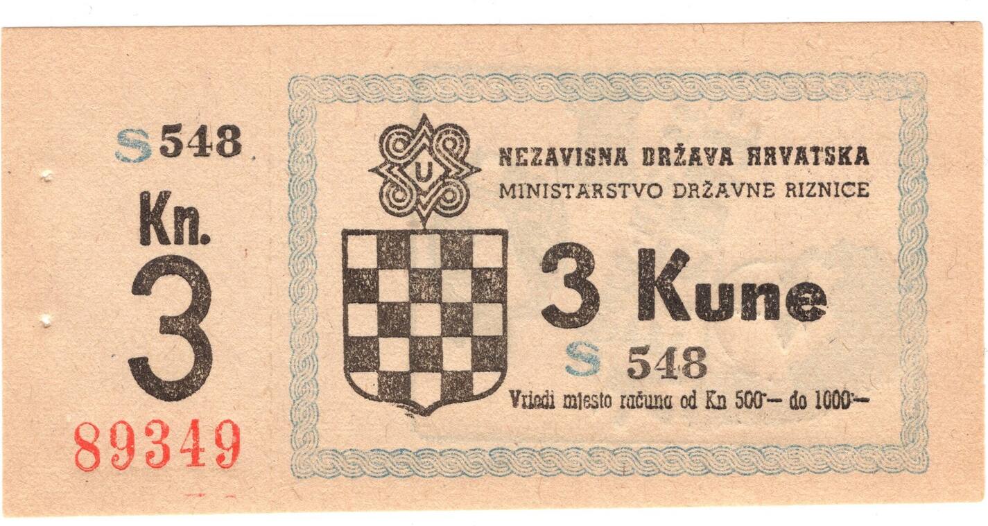 Croatia 3 Kune 1942 UNC- | MA-Shops
