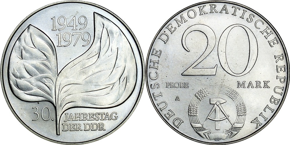 20 Mark 1979 J 1573-P 30 Jahre DDR - Blatt Probe STG | MA-Shops