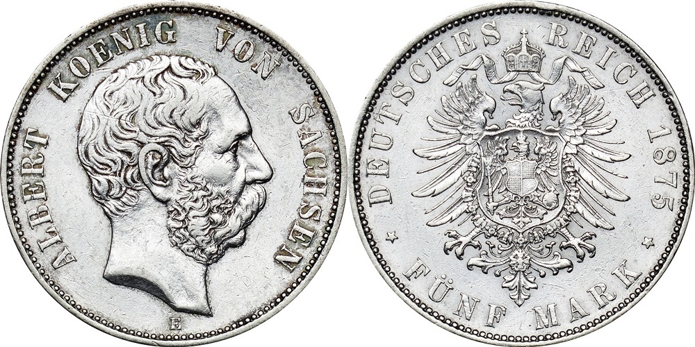 SACHSEN 5 Mark 1875 E J 122 - geprägt unter König Albert VZ | MA-Shops