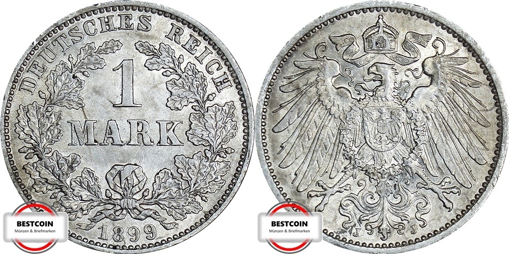 1 Mark 1899 J J 17 - Kursmünze aus dem Kaiserreich VZ-STG | MA-Shops