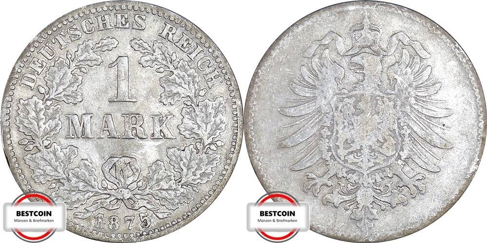 1 Mark 1875 J 9 - Kursmünze aus dem Kaiserreich S | MA-Shops