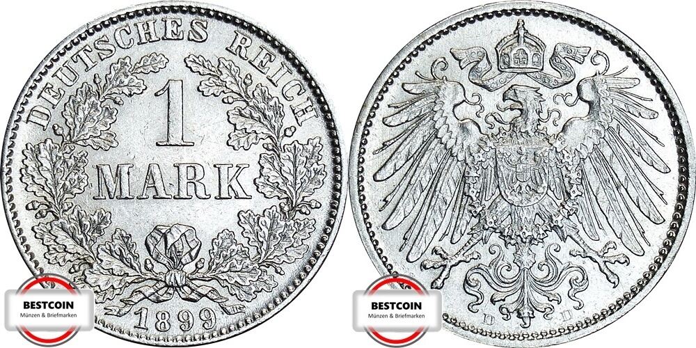 1 Mark 1899 D J 17 - Kursmünze aus dem Kaiserreich VZ-STG | MA-Shops