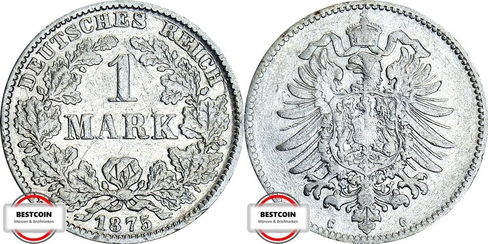 1 Mark 1875 C J 9 - Kursmünze aus dem Kaiserreich fast VZ | MA-Shops
