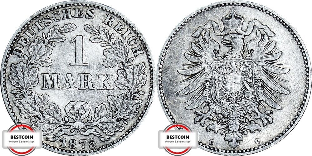 1 Mark 1875 C J 9 - Kursmünze aus dem Kaiserreich VZ+ | MA-Shops