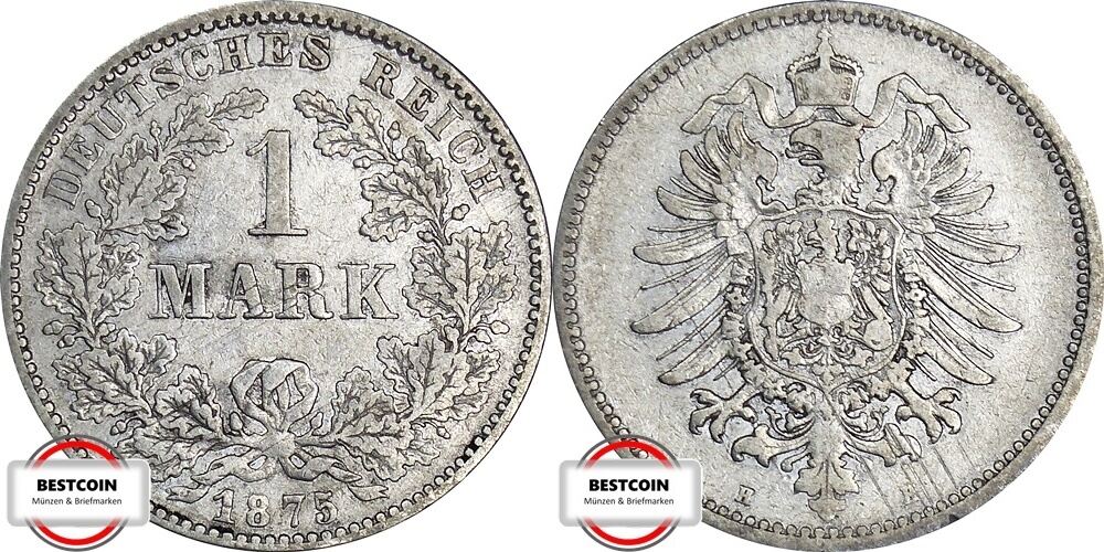 1 Mark 1875 H J 9 - Kursmünze aus dem Kaiserreich VZ | MA-Shops