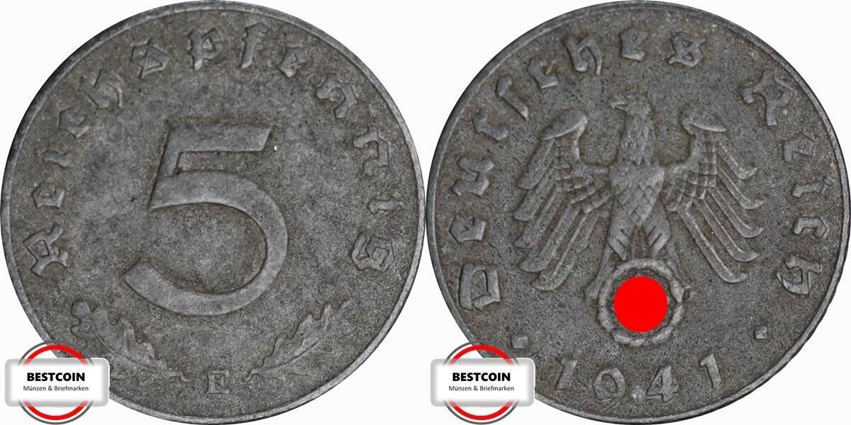 DRITTE REICH 5 Reichspfennig 1941 E J370 SS | MA-Shops