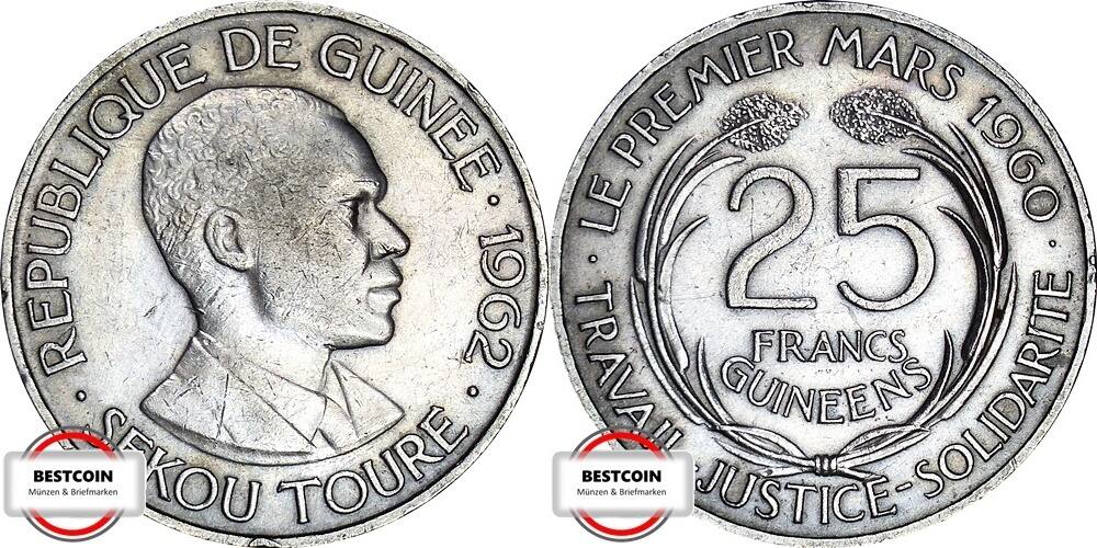 GUINEA 25 Francs KM 7 - Münze wurde nur 1962 geprägt VZ | MA-Shops