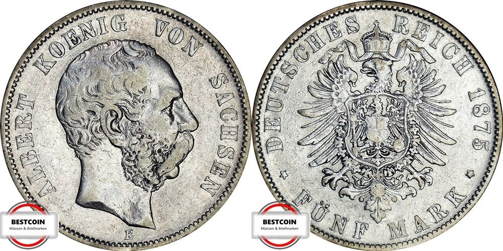 SACHSEN 5 Mark 1875 E J 122 - geprägt unter König Albert SS | MA-Shops