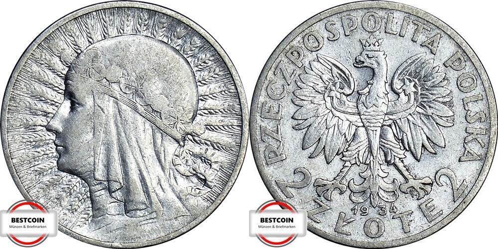 POLEN 2 Zloty 1934 KM 20 - Königin Jadwiga SS | MA-Shops