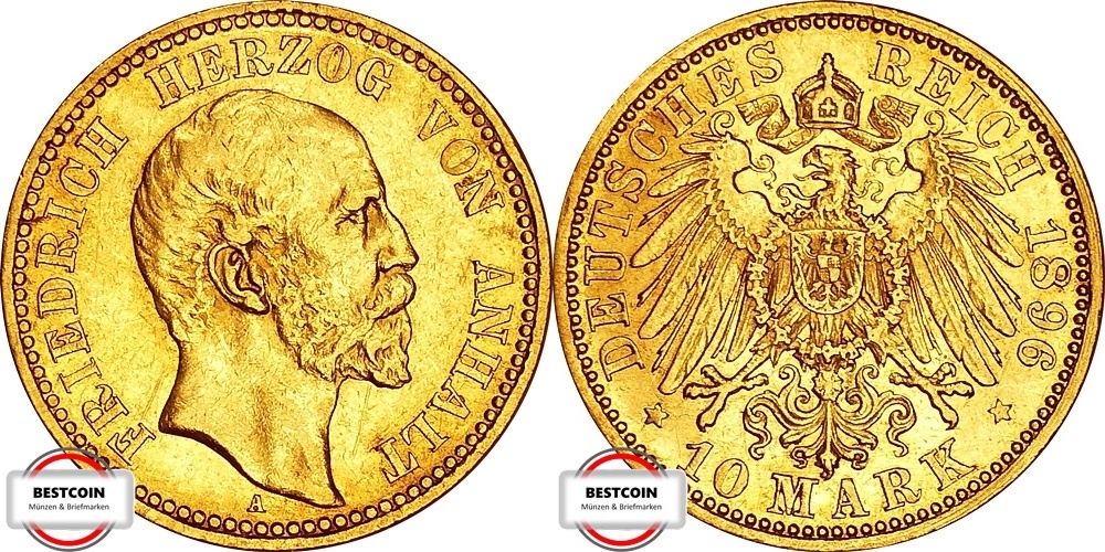 ANHALT 10 Mark 1896 A J 180 - geprägt unter Herzog Friedrich I ...