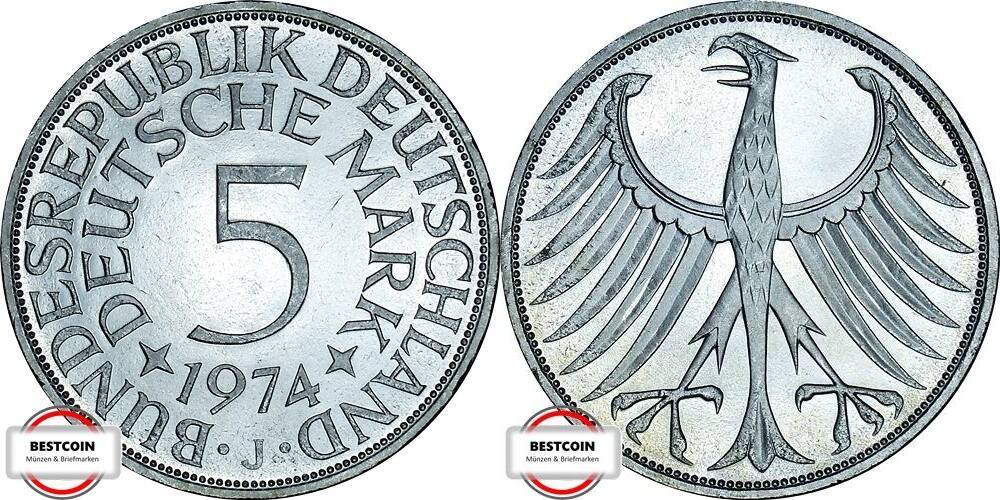 BRD 5 DM 1974 J J 387 - Silberfünfer VZ-STG | MA-Shops