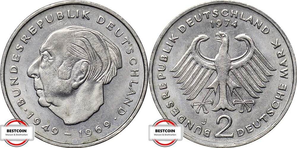 BRD 2 DM 1974 J J 407 - Theodor Heuss STG | MA-Shops